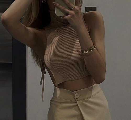 Бежевая летняя юбка мини