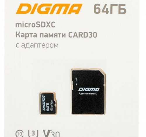 Флеш карта microSD 64GB Digma card30 (SD адаптер)