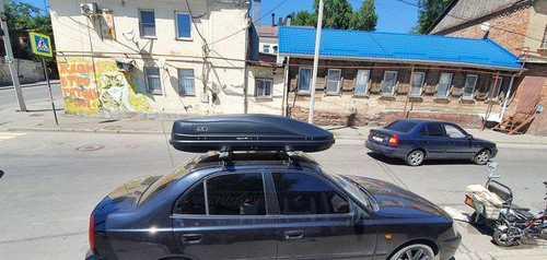 Автобокс на крышу Хендэ Акцент 390л двусторонний