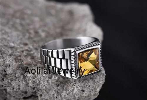 Перстень мужской с желтым камнем "Янтарь"