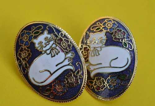 Серьги Кот Кошка перегородчатая эмаль клуазоне