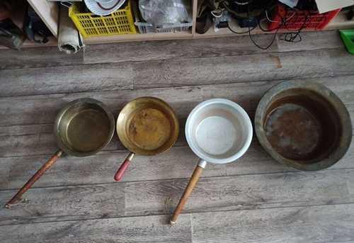 Старинные сковороды, тарелки, тазы Латунь, Алюм4шт