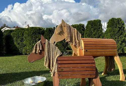 Декор для сада деревянные лошадки
