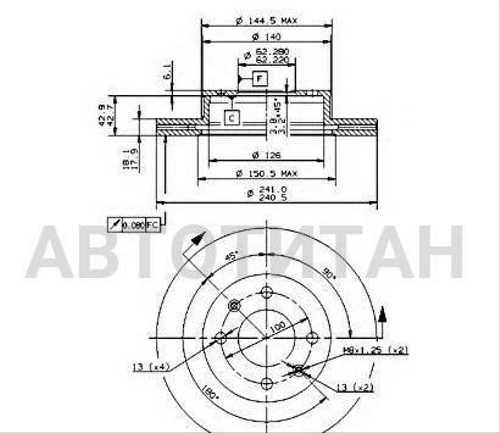 Диск тормозной передний 09.9503.10 Hyundai i10 (BA
