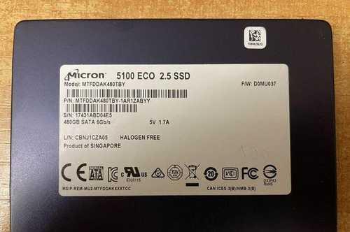 Серверный SSD Micron 5100 Eco SATA 2.5" 480GB