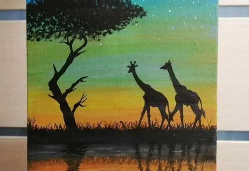 Картина "Жирафы", акриловыми красками