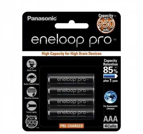 Аккумуляторы Panasonic eneloop pro AAA 1,2V 950mAh