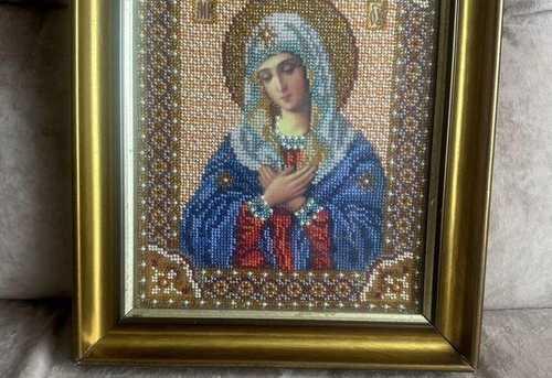 Икона из бисера Богородица Умиление с багетом