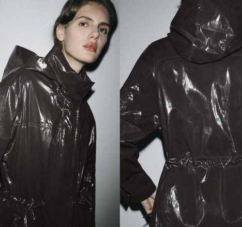 Zara ZW Парка блестящая с высоким воротником