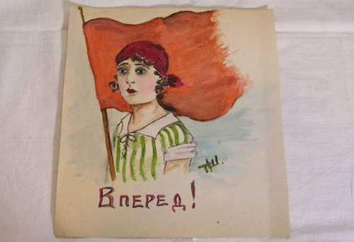Картинка, рисунок Акварель Девушка с флагом №10391