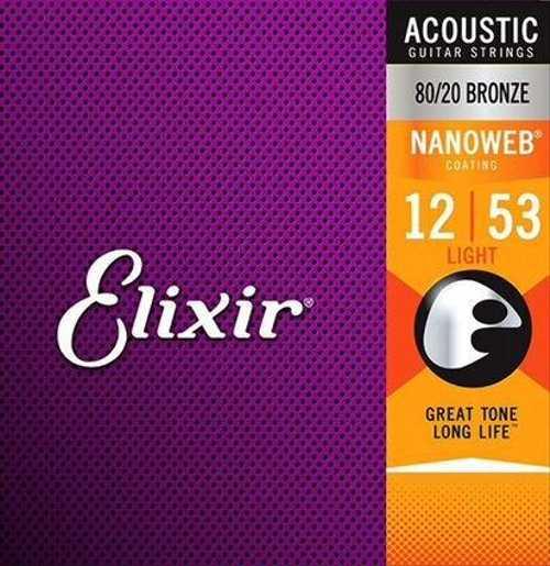 Струны для гитары Elixir 11052 NanoWeb Light 12-53