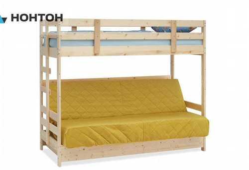 Двухъярусная кровать массив с диван-кроватью желты