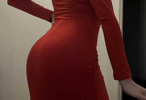 Красное платье облегающее 42-44 миди