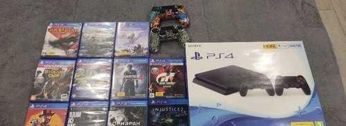 Sony playstation 4 slim 1 tb + 16 игр + 2 геймпада