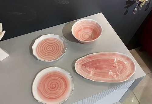 Набор керамической посуды, 4 позиции, розовый цвет