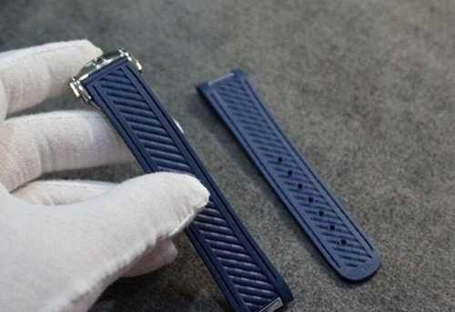 Синий ремешок на часы Omega 20мм с клипсой