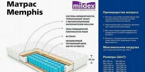 Продается матрас пружинный Mildex Memphis