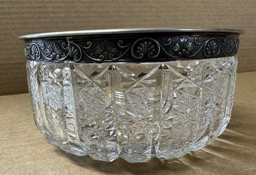 Хрустальная ваза/конфетница с серебряным ободком