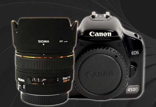 Зеркальный фотоаппарат Canon 450D + Sigma 30mm 1.4