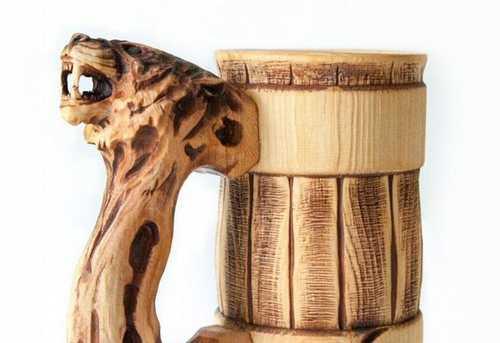 Пивная деревянная кружка Тигр