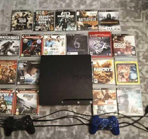 Sony playstation 3 slim. Не прошитая, 2 джойстика