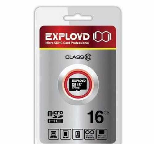 Карта памяти microsdhc 16Gb Exployd, Class10, без