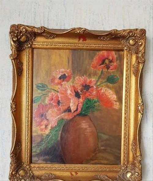 Картина, натюрморт: ваза с цветами 24х30 см, масло