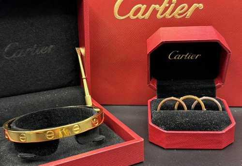 Cartier браслет + кольцо тринити gold