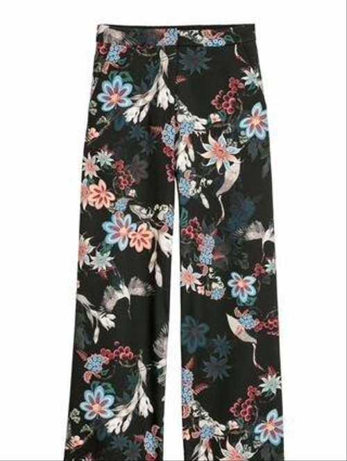Широкие сатиновые брюки палаццо с журавлями H&M