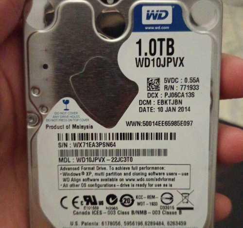 Жёсткий диск Western Digital WD Blue 1 тб WD10jpvx