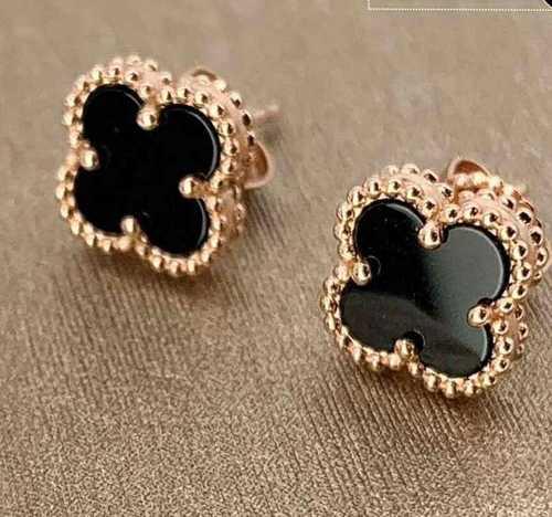 Золотые серьги Van Cleef, оникс