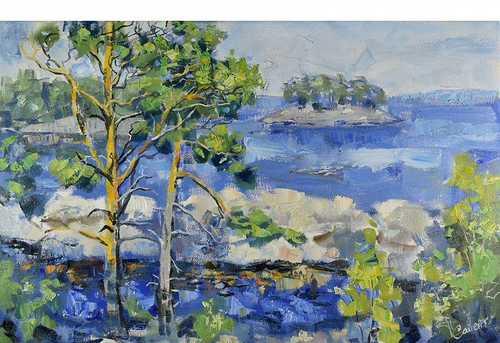 Картина маслом пейзаж озеро Ладога Карелия