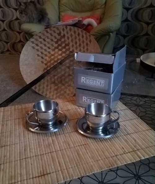 Чашки кофейные с двойными стенками. Стальные
