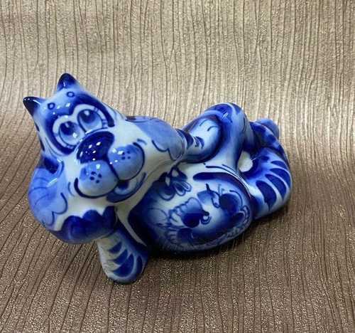 Фигурка гжель Кот добряк синий