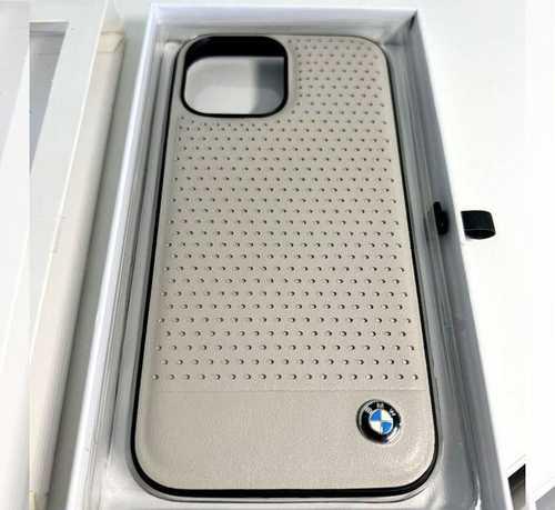 Кожаный чехол BMW для iPhone 13 Pro Max (Бежевый)