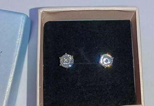 Серьги с муассанитами 1 карат 100 Faceted Cut