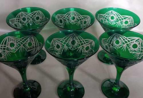 Набор креманок (6штук) зелёное двухслойное стекло