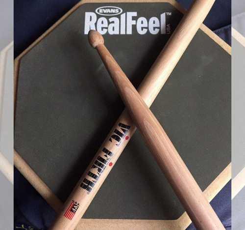 Тренировочный пэд Evans   палочки Vic Firth 2B