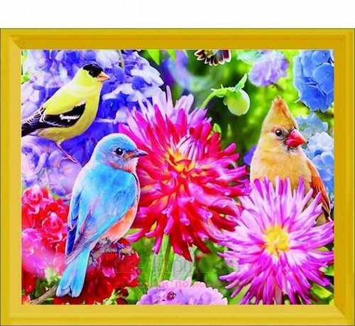 Алмазная мозаика 21x25 Яркие цветы и птички на них
