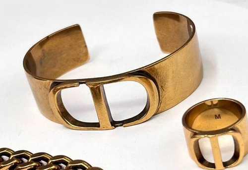 Браслет и кольцо Christian Dior латунь премиум