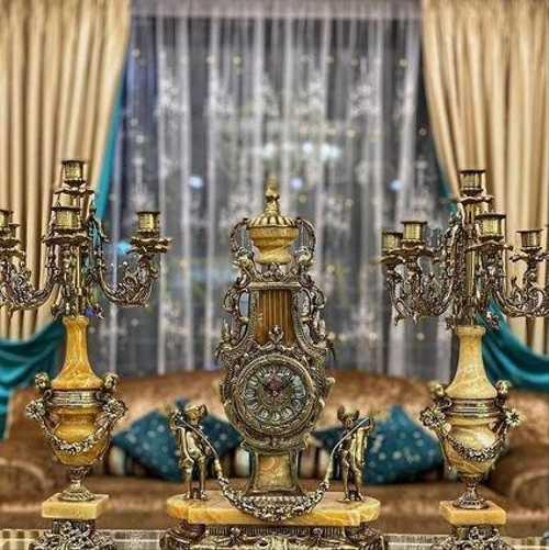 Часы каминные бронза, мрамор, Италия оригинал