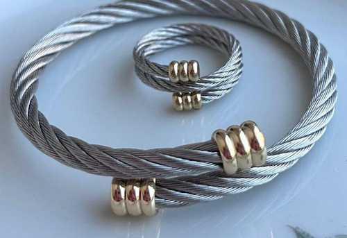 Комплект браслет и кольцо ювелирная сталь
