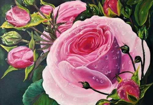 Картина маслом на холсте цветок "Под знаком розы"