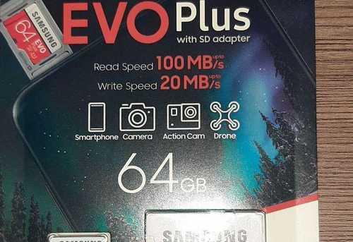 Карта памяти MicroSD Samsung 64GB EVO plus