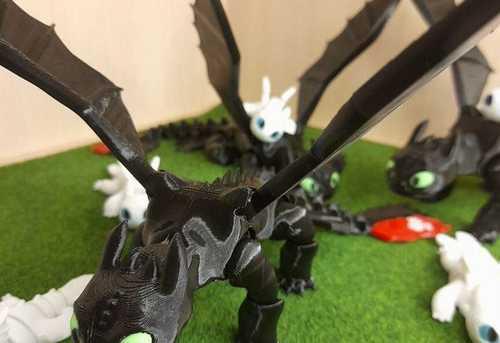 Дракон беззубик и Белая Фурия и детки 3Д игрушка