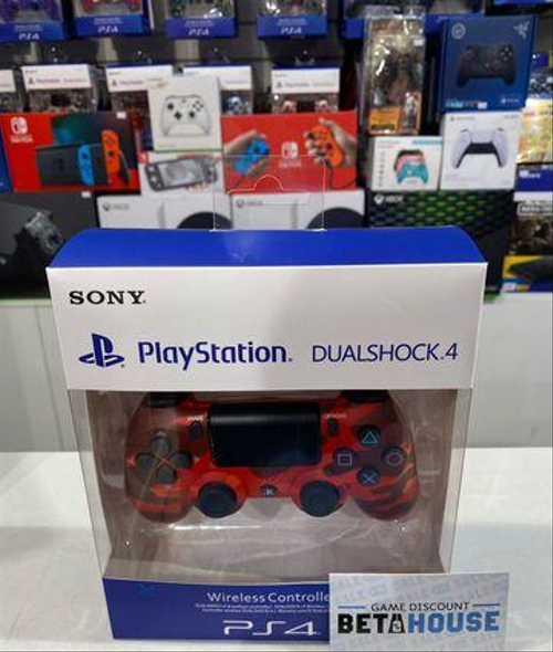 Джойстик PS4 "чёрно-красный" вторая ревизия