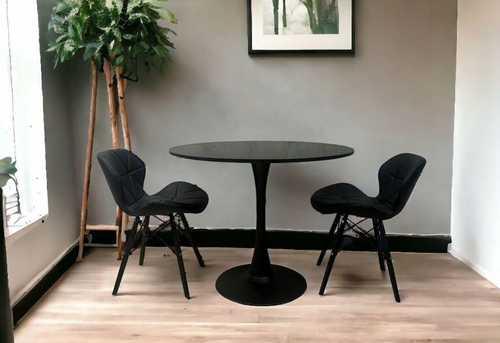 Обеденный стол Tulip и 2 мягких стула чёрных Перфе