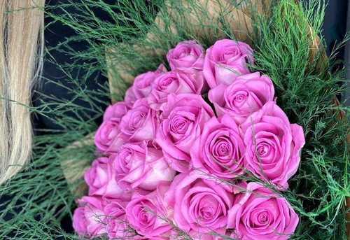 Цветы розы розовые 19шт