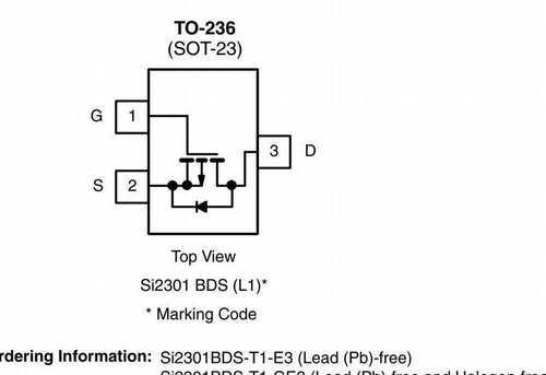 Микросхема SI2301BDS-T1-GE3 P-Channel MOSFET 20V