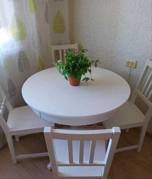 Стол кухонный круглый со стульями Икеа